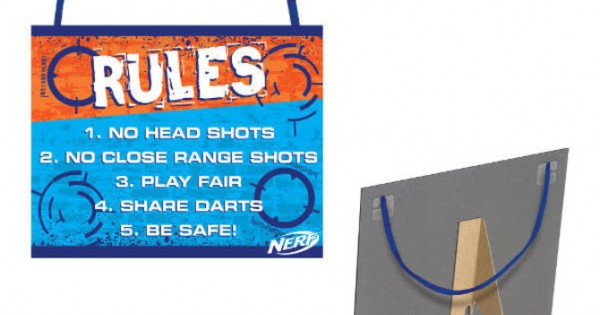 Nerf Rules Easel Sign Cardboard with Ribbon Hanger