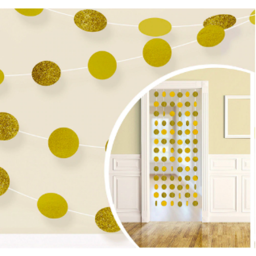 6 Round String Decorations - Gold