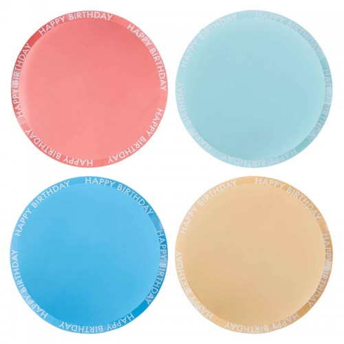 Eco Paper Plates - Happy Birthday Rim - Mixed Colours