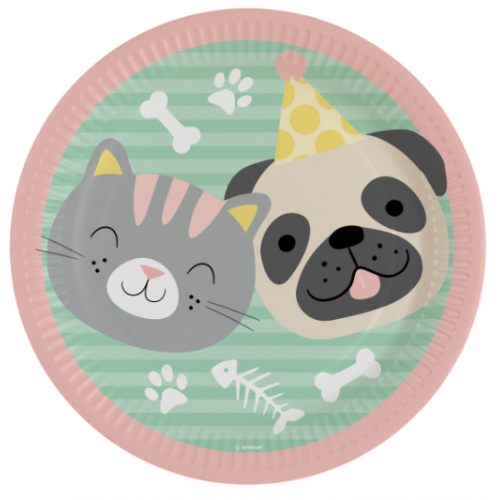 8 Plates Hello Pets Round Paper